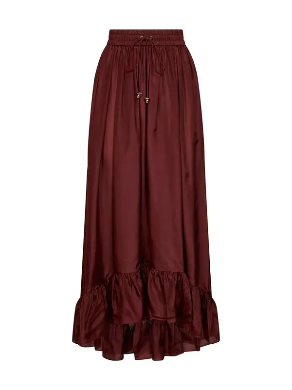 Zimmermann Merlot Silk Habotai Aster Maxi Skirt - Multicolor