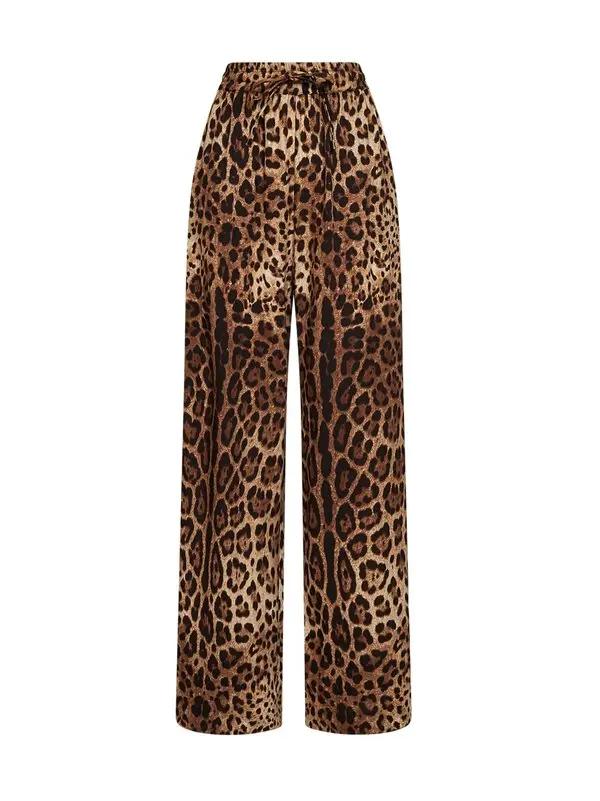 Dolce & Gabbana Leo-print Stretch Silk Wide-leg Trousers - Multicolor