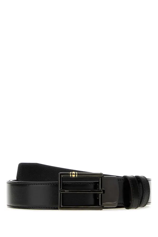 Montblanc Leather Reversible Belt With Enameled Metal Finishing - Black