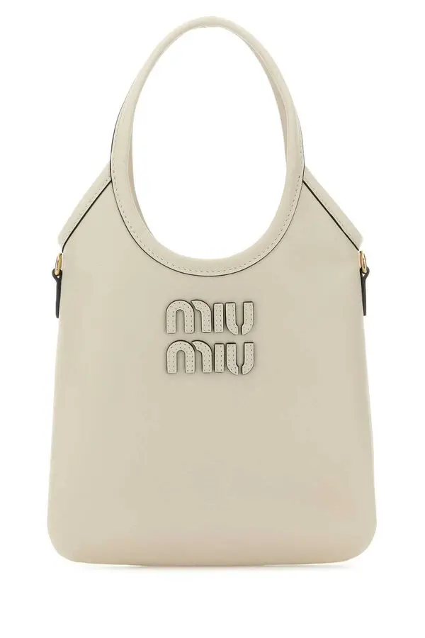 Miu Miu Ivory Leather Shopping Bag With Golden Metal Finishing - White