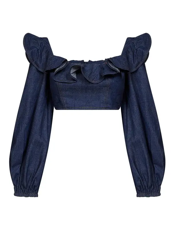 Zimmermann Cropped Frill Denim Top - Multicolor