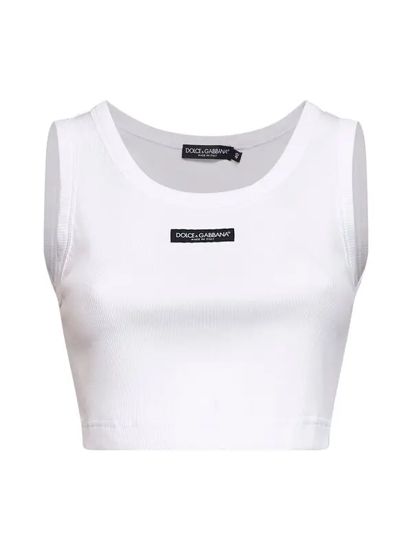 Dolce & Gabbana Ribbed Cotton Cropped Logo Tank Top - Multicolor