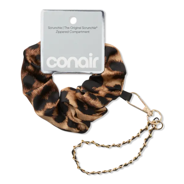 Conair Accessories Leopard Print Scrunchie With Zipper And Chain Detail - One-color