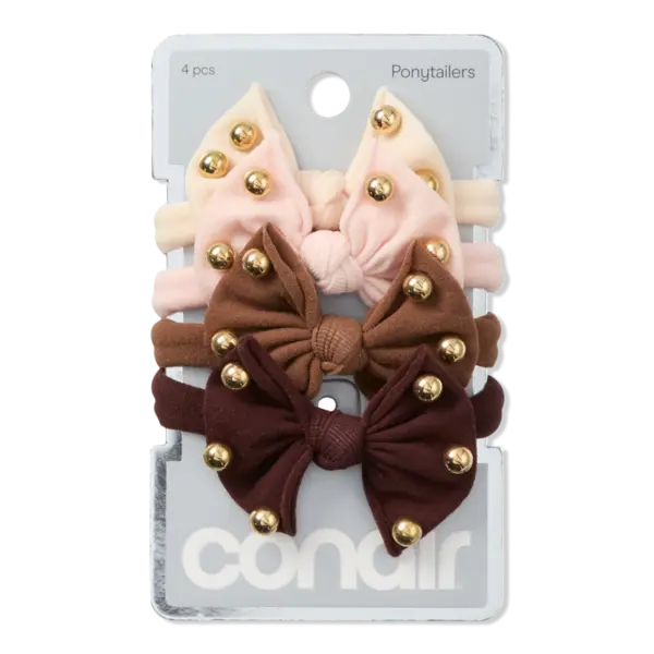 Conair Accessories Bow Ponytailers With Gold Beads 4 Pack - One-color