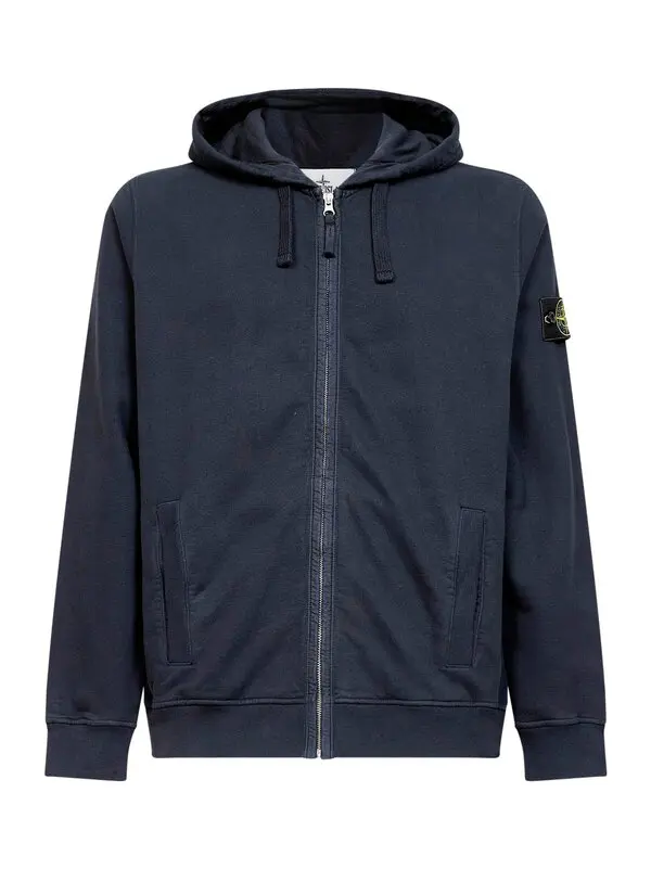 Stone Island Blue Organic Cotton Zip-up Hoodie - Multicolor