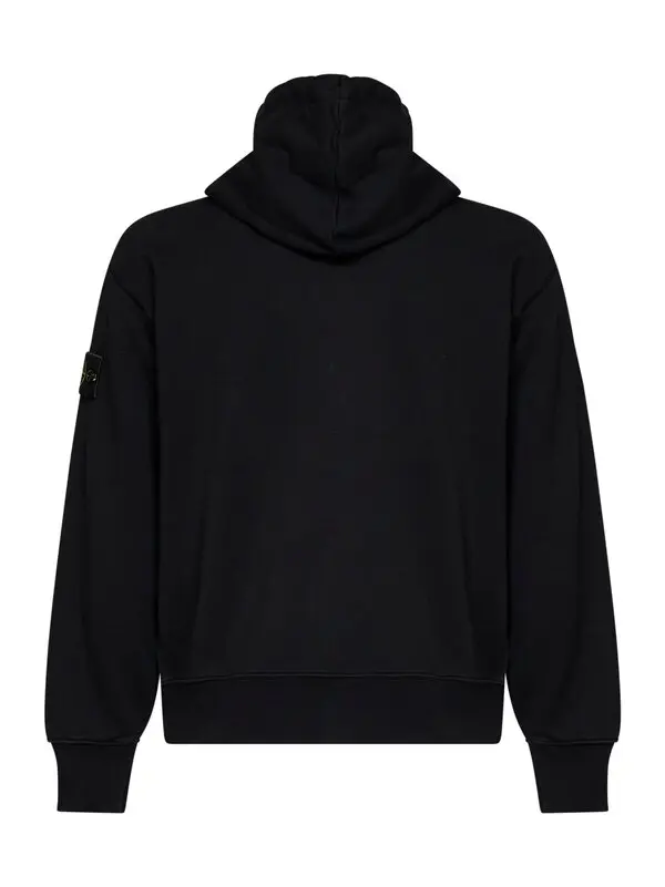Stone Island Black Organic Cotton Zip-up Hoodie