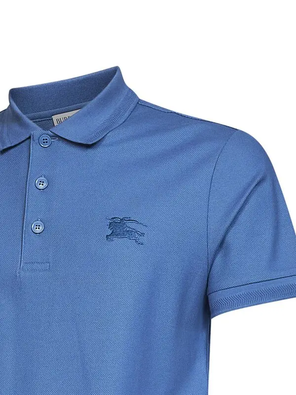 Burberry Pool Blue Cotton Pique Polo Shirt With Embroidered Ekd - Multicolor