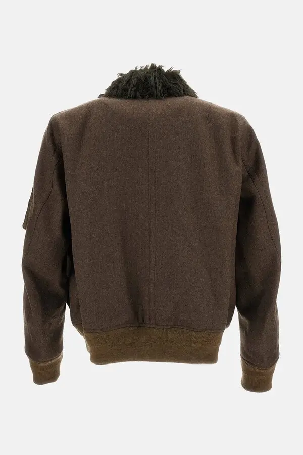 Sacai Wool Melton Bomber Jacket With Faux Fur Collar