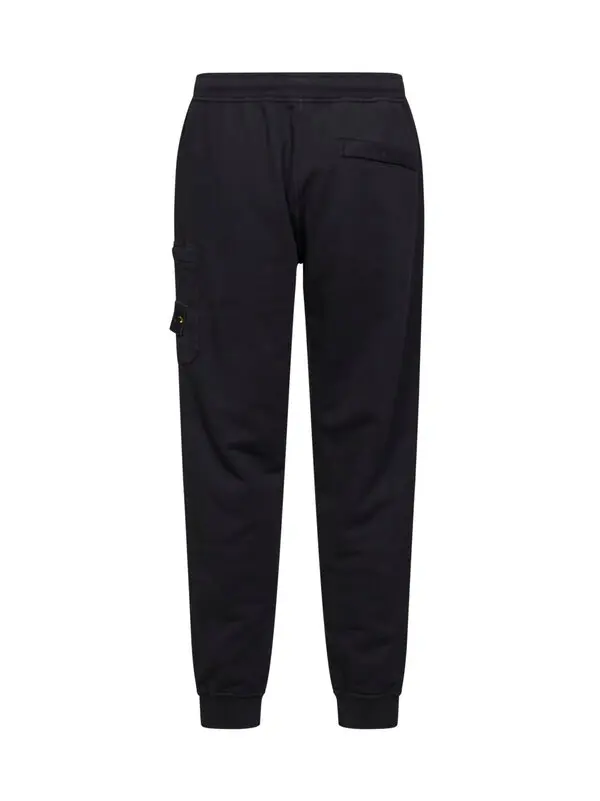 Stone Island Black Organic Cotton Fleece Cargo Joggers