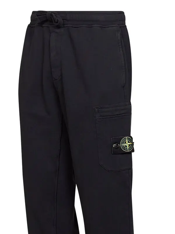 Stone Island Black Organic Cotton Fleece Cargo Joggers