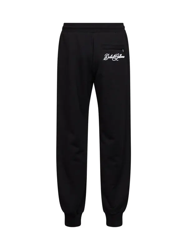 Dolce & Gabbana Black Cotton Fleece Embroidered Sweatpants