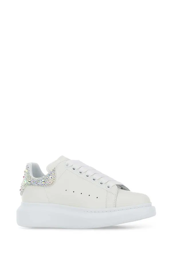 Alexander McQueen Leather Sneakers With Embellished Suede Heel