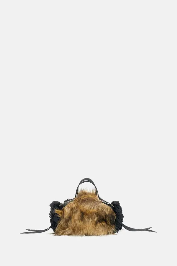Simone Rocha Mini Faux Fur Double Ribbon Rosette Embroidered Bag
