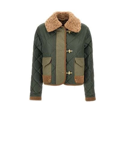 FAY Quilted Jacket With Shearling Collar - Multicolor