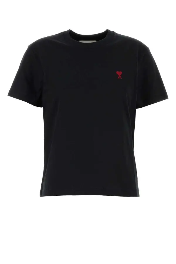 AMI Paris Organic Cotton T-shirt With Embroidered Logo - Black