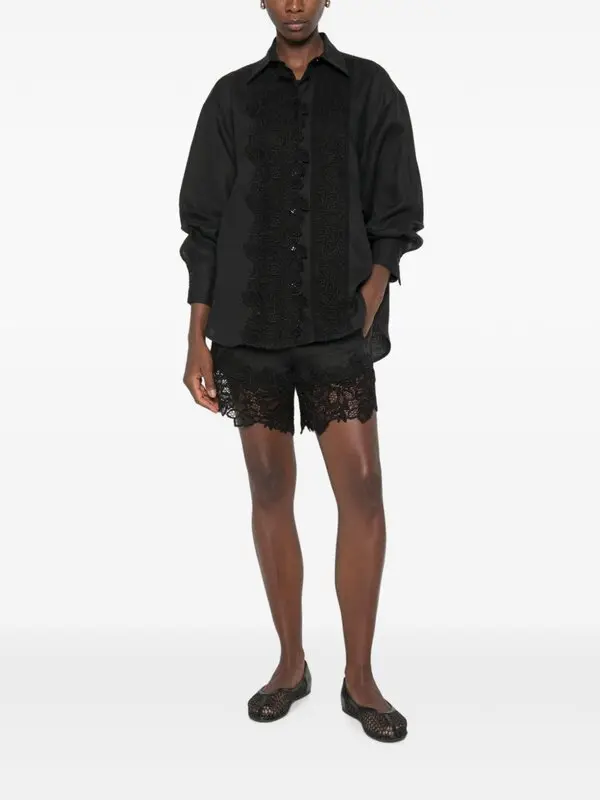ERMANO SCERVINO Ermanno Scervino Embroidered Linen Shorts With Lace Trim