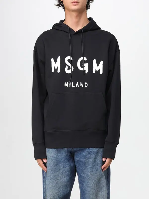MSGM Relaxed Fit Cotton Hoodie With Pouch Pocket And Logo