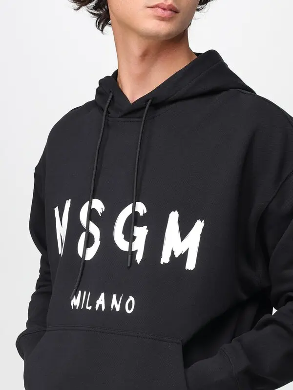 MSGM Relaxed Fit Cotton Hoodie With Pouch Pocket And Logo
