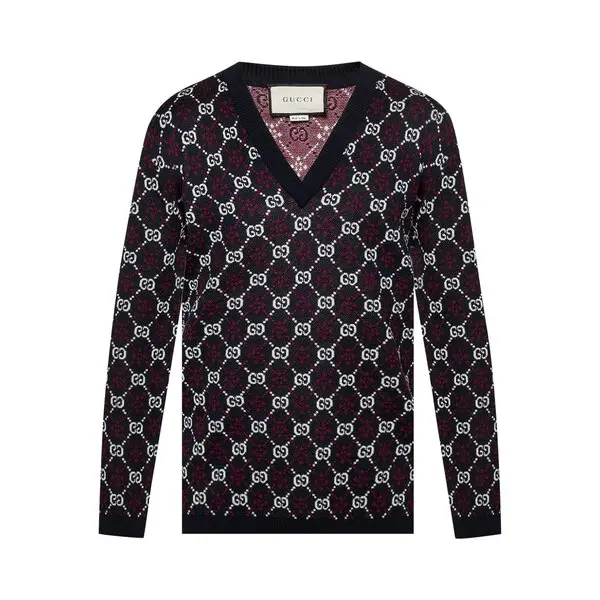 Gucci Logo Embroidered V Neck Sweater 'navy - Blue