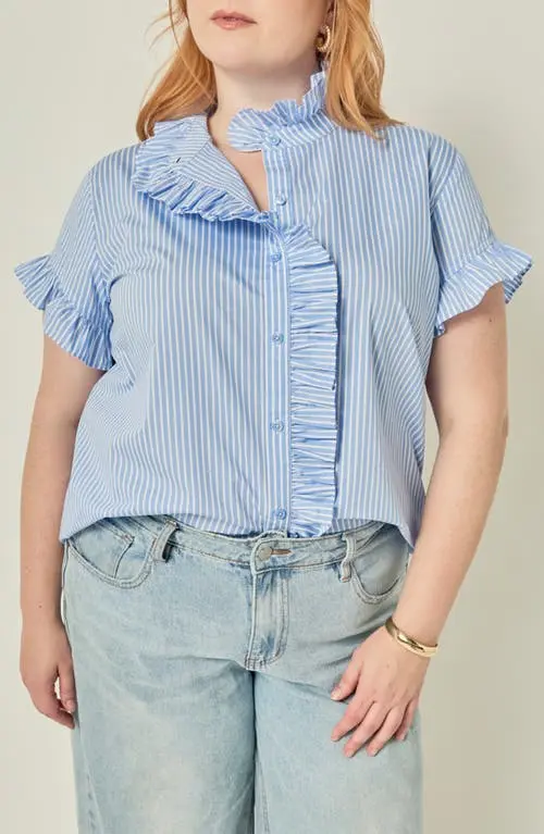English Factory Striped Ruffle Shirt