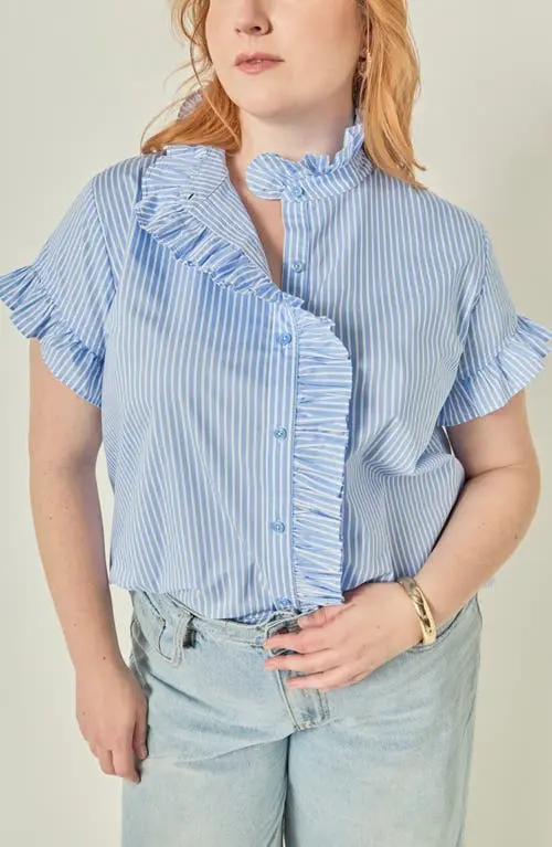 English Factory Striped Ruffle Shirt
