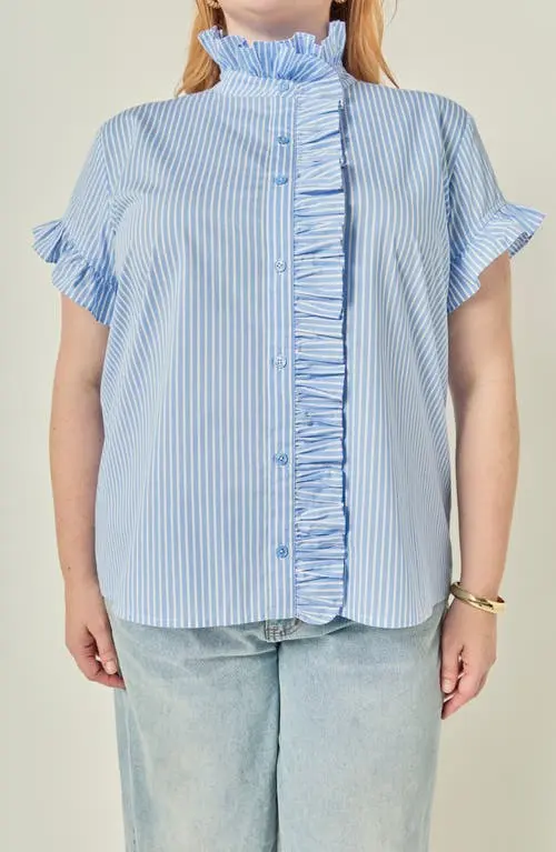 English Factory Striped Ruffle Shirt