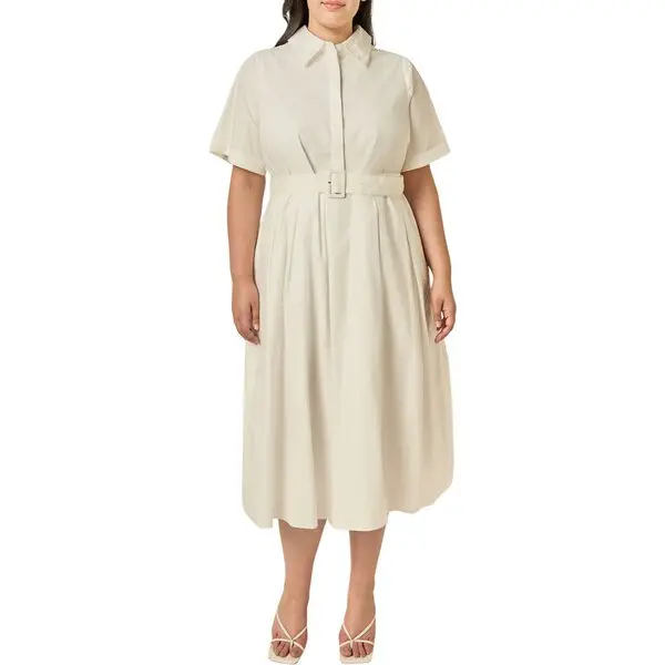 English Factory Belted Cotton Midi Dress - White