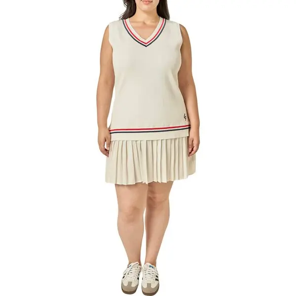 English Factory Mixed Media Pleated Minidress