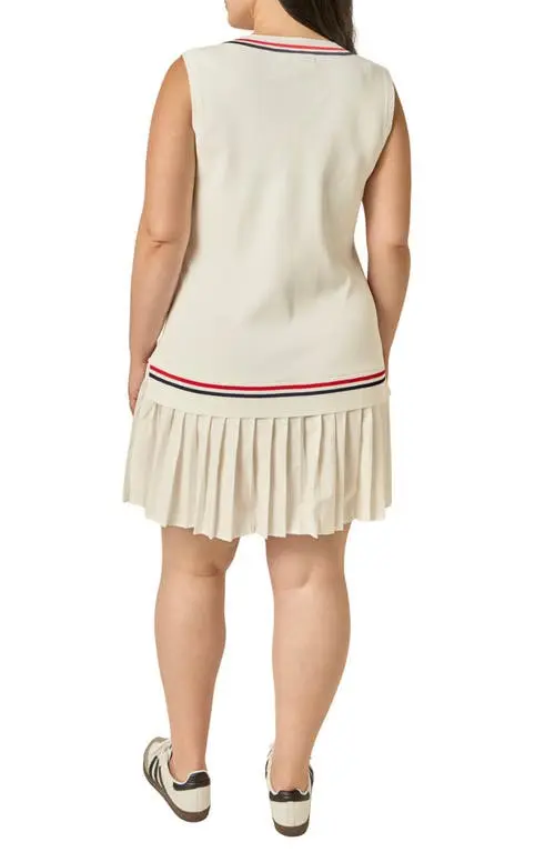 English Factory Mixed Media Pleated Minidress