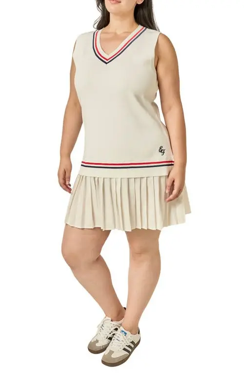 English Factory Mixed Media Pleated Minidress