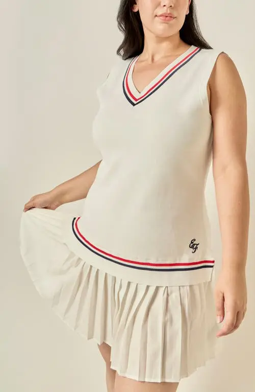 English Factory Mixed Media Pleated Minidress