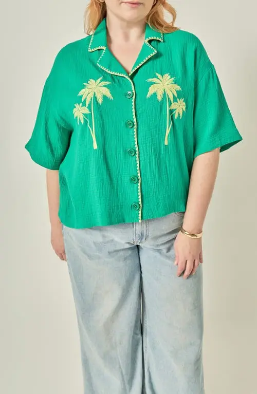 English Factory Tropical Embroidered Cotton Camp Shirt - Green