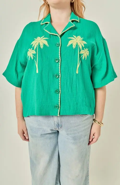 English Factory Tropical Embroidered Cotton Shirt