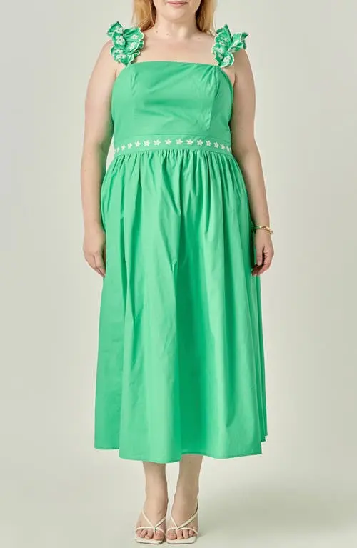 English Factory Floral Embroidered Ruffle Midi Dress