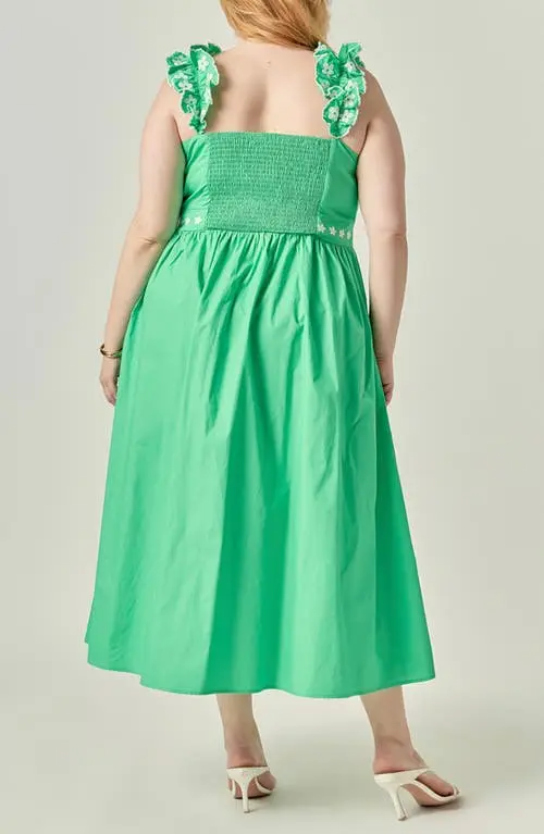 English Factory Floral Embroidered Ruffle Midi Dress