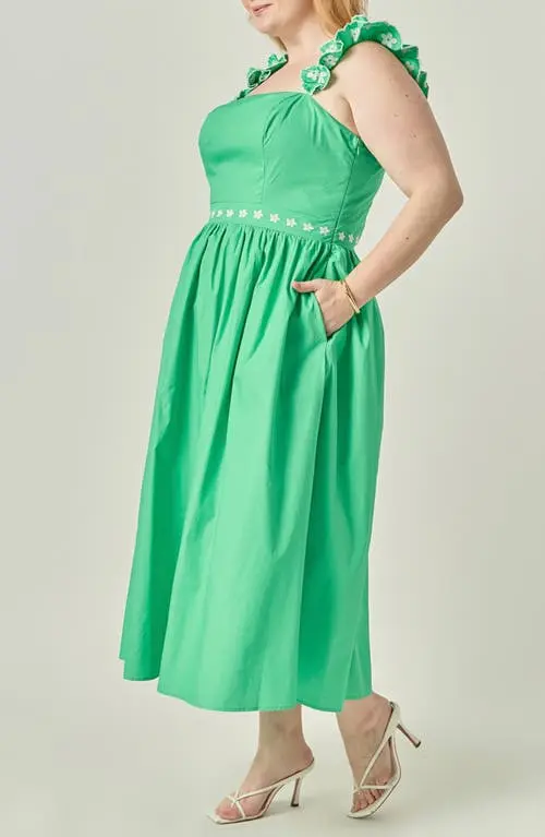 English Factory Floral Embroidered Ruffle Midi Dress