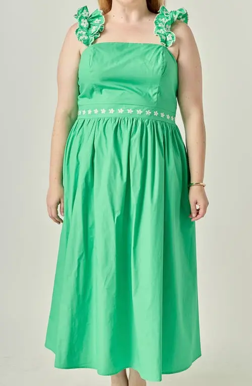 English Factory Floral Embroidered Ruffle Midi Dress