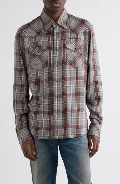 Acne Studios Surrow Embroidered Logo Plaid Flannel Western Shirt