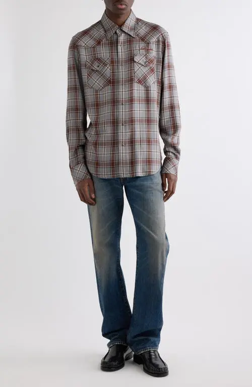 Acne Studios Surrow Embroidered Logo Plaid Flannel Western Shirt