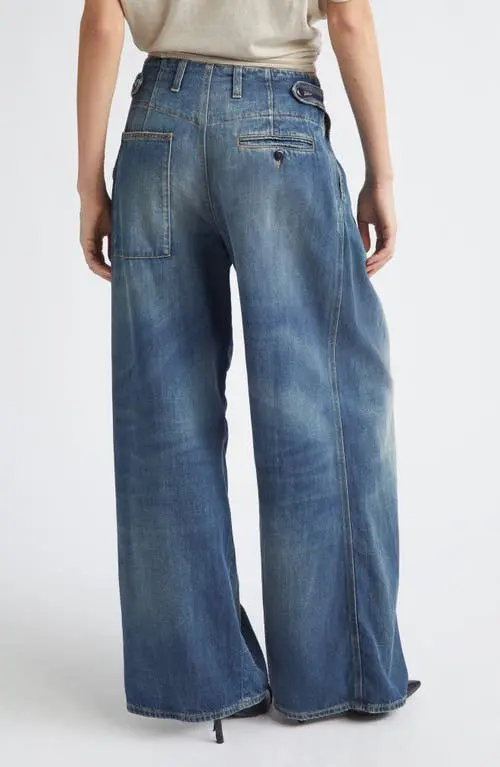 R13 Triple Pleated Wide Leg Jeans In Medium Wash