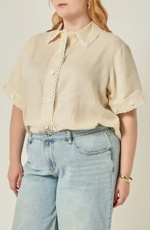 English Factory Floral Appliqué Linen Shirt