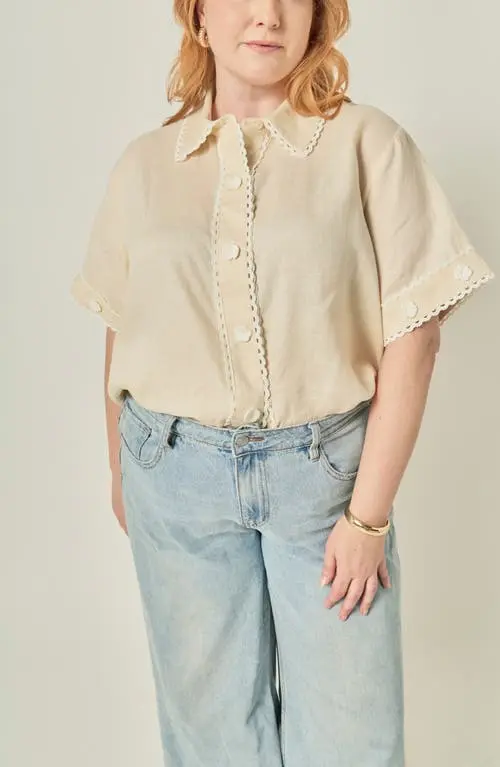 English Factory Floral Appliqué Linen Shirt