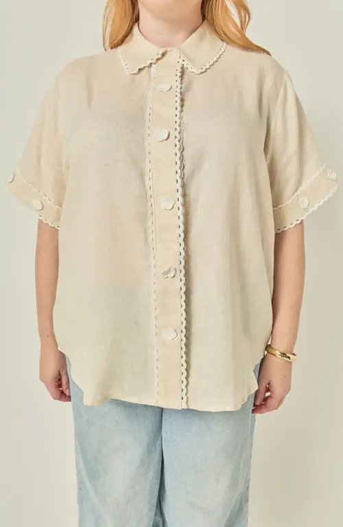 English Factory Floral Appliqué Linen Shirt