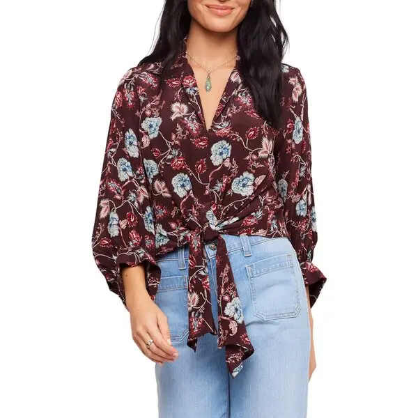 Karen Kane Floral Blouson Sleeved Tie Front Top - Print