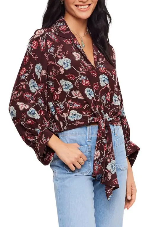 Karen Kane Floral Blouson Sleeved Tie Front Top