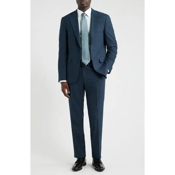 Canali Capri Trim Fit Solid Wool Suit - Dark Blue