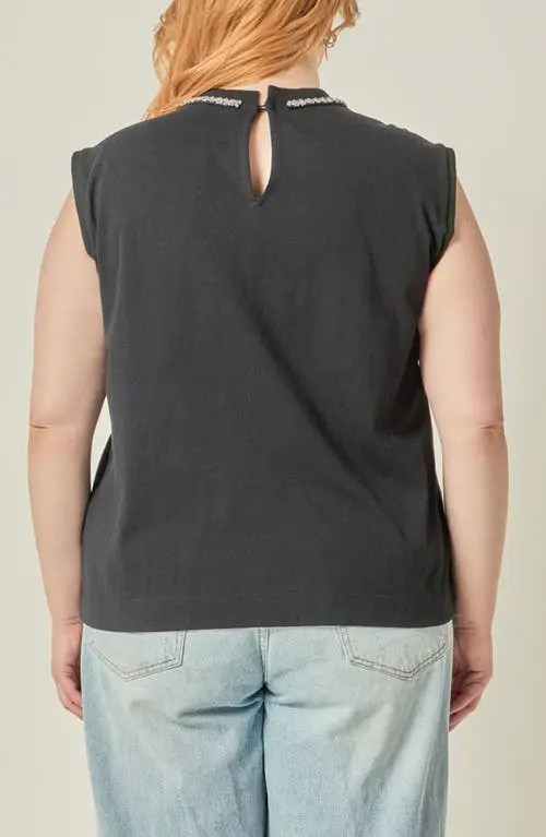 English Factory Rhinestone Bow Sleeveless Top - Black