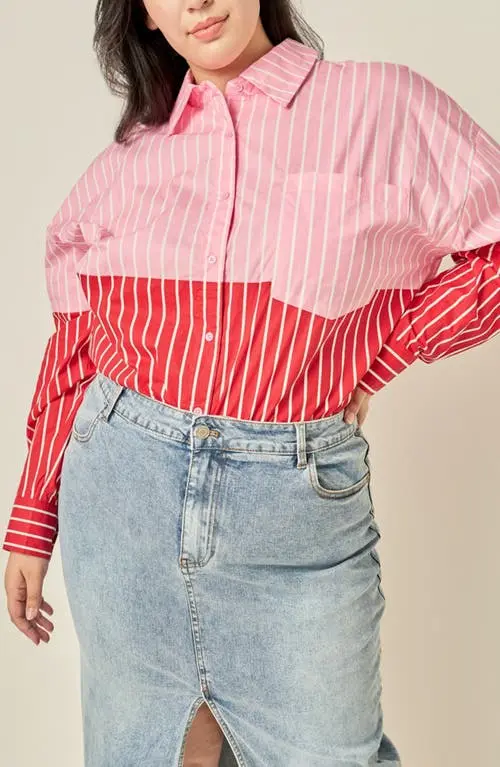 English Factory Colorblock Striped Shirt - Pink/red