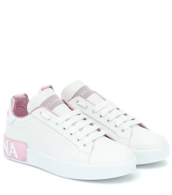 Dolce & Gabbana Portofino Calf Leather Lace-up Sneakers - White