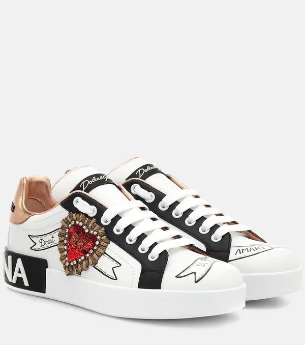 Dolce & Gabbana Portofino Calf Leather Lace-up Sneakers - White